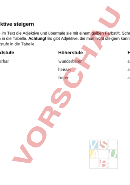 Arbeitsblatt: Adjektive steigern - Deutsch - Grammatik