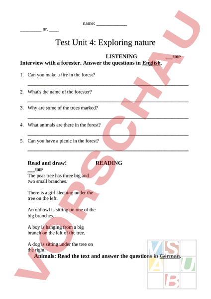 Arbeitsblatt: Young World 4. Kl. Test Unit 4 - Englisch - Lehrmittel