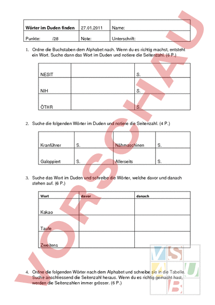Arbeitsblatt: Duden Test - Deutsch - Anderes Thema