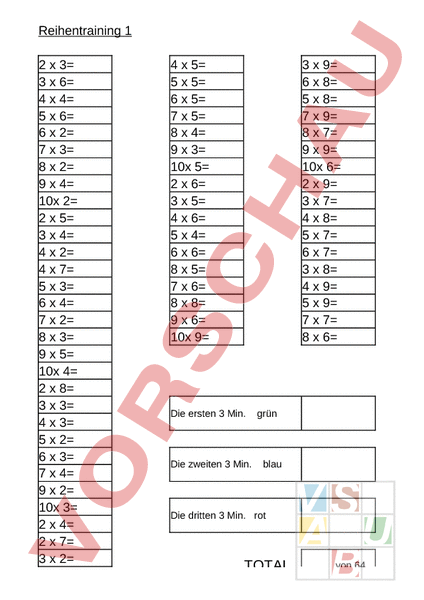 Arbeitsblatt: 1x1 - Mathematik - Multiplikation