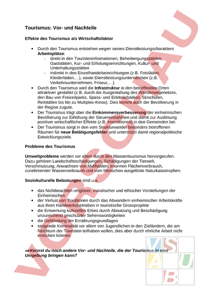 Arbeitsblatt: Tourismus Infoblatt: Vor und nachteile - Geographie ... Arbeitsblatt: Tourismus Infoblatt: Vor und nachteile - Geographie ...