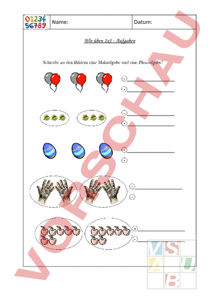 Arbeitsblatt: Einführung des 1x1 - Mathematik - Multiplikation