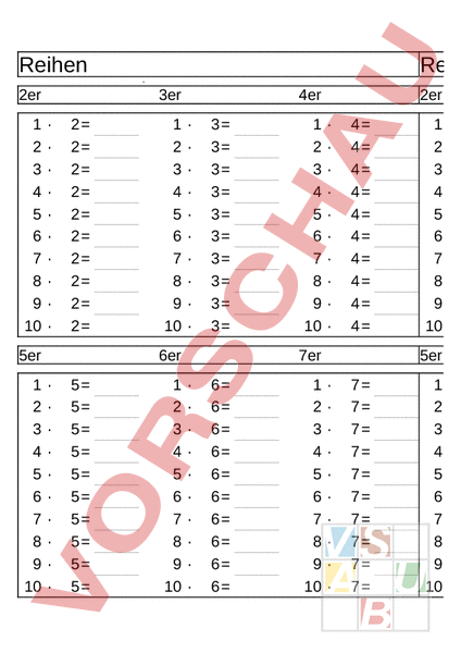 Arbeitsblatt: Reihen - Mathematik - Multiplikation
