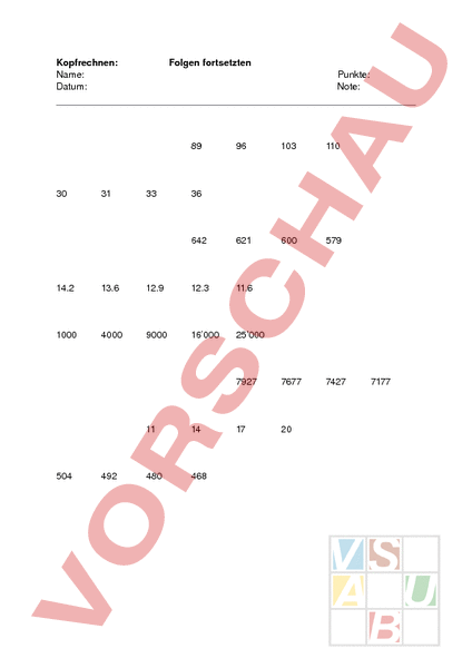 Arbeitsblatt: Folgen fortsetzen - Mathematik - Zahlenbereiche