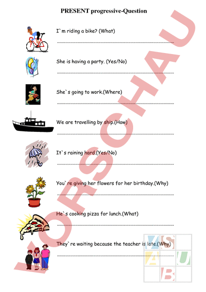 Arbeitsblatt: Present progressive - Question - Englisch - Grammatik