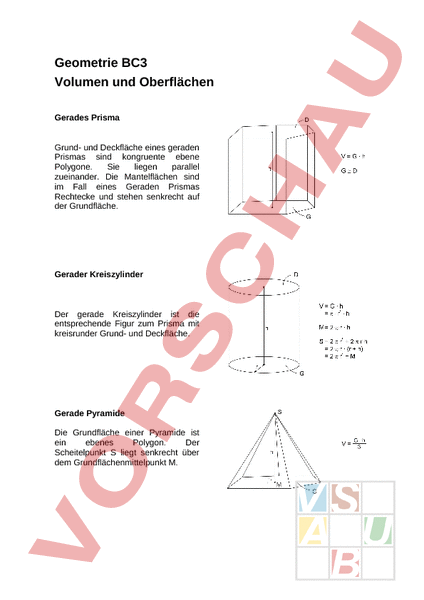 Arbeitsblatt: Zylinder, Prisma, Pyramide - Geometrie - Körper / Figuren