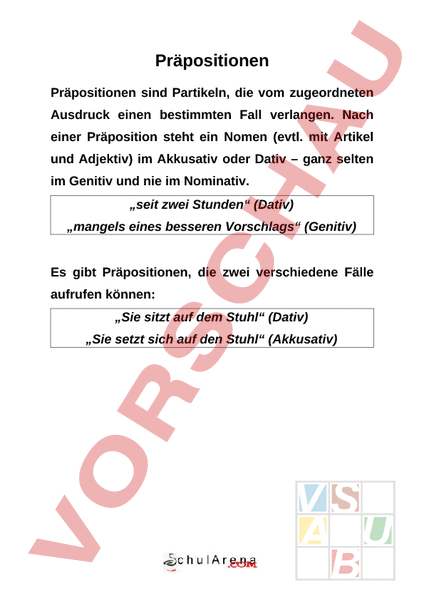 Arbeitsblatt: Die Präposition - Deutsch - Grammatik