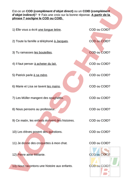 Arbeitsblatt: COD ou COID - Französisch - Grammatik