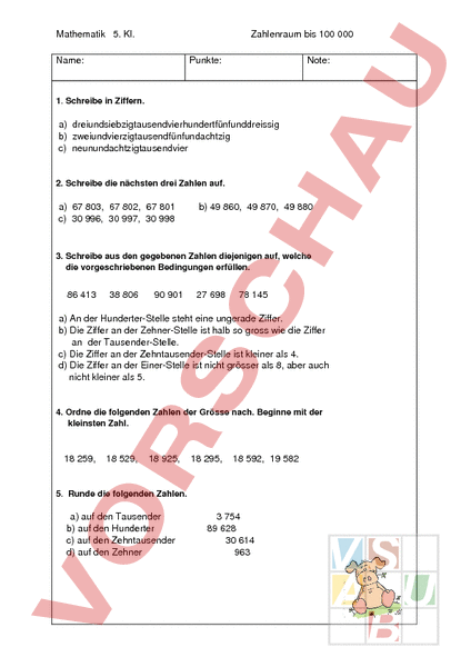 Arbeitsblatt: Zahlenraum bis 100 000 - Mathematik - Zahlenbereiche