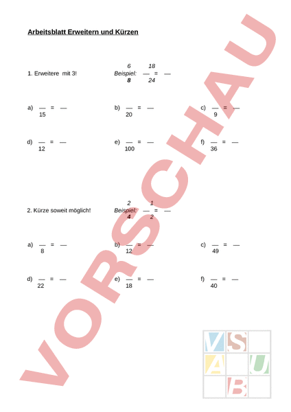 Arbeitsblatt: Brüche Erweitern und Kürzen - Mathematik - Brüche ...