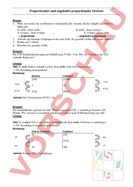 Arbeitsblatt: dreisatz - Mathematik - Dreisatz