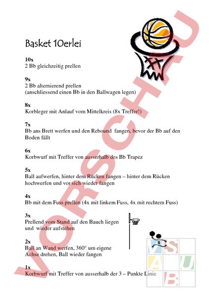 Arbeitsblatt: Basketball 10erlei - Bewegung / Sport - Spiel
