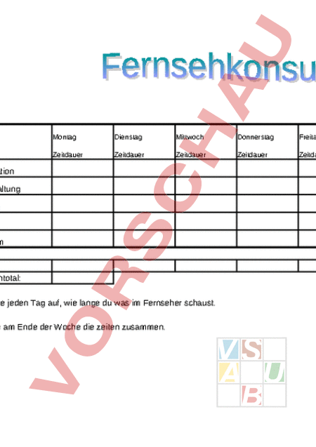 Arbeitsblatt: Fernsehkonsum - Lebenskunde - Anderes Thema