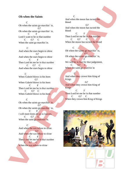 Arbeitsblatt: Lied: Oh when the saints - Musik - Singen / Lieder
