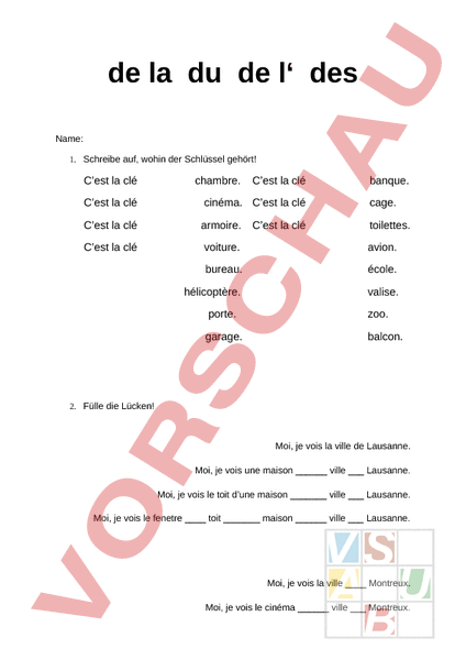 Arbeitsblatt: de la - du - des - de l' - Französisch - Grammatik