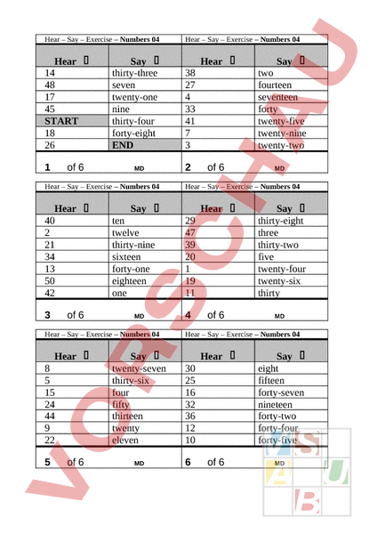 Arbeitsblatt: Hear - say exercise numbers - Englisch - Anderes Thema