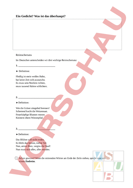 Arbeitsblatt: Reimschemen - Deutsch - Anderes Thema