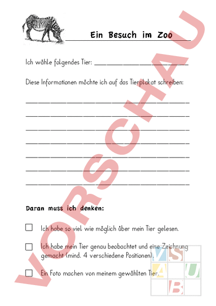 Arbeitsblatt: Zoobesuch - Biologie - Tiere