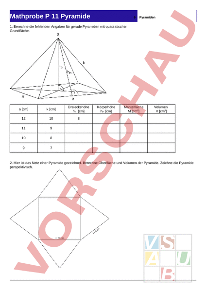 Arbeitsblatt: Math Test Pyramiden - Geometrie - Körper / Figuren