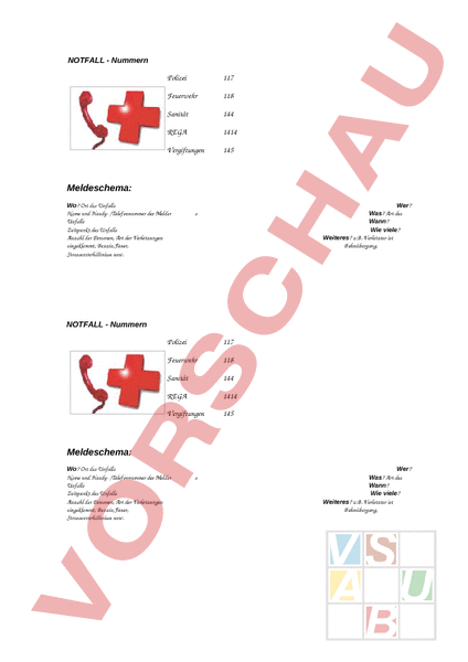 Arbeitsblatt: Notfallnummern - Administration / Methodik - Gemischte Themen