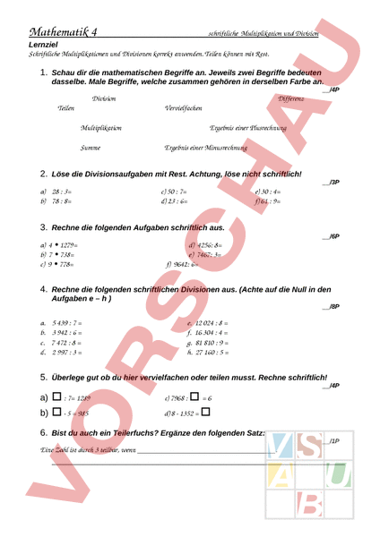 Arbeitsblatt: Mathetest - Mathematik - Multiplikation
