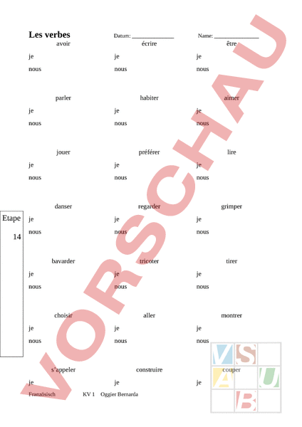 Arbeitsblatt: Verben nous-Form Etape 14 - Französisch - Grammatik