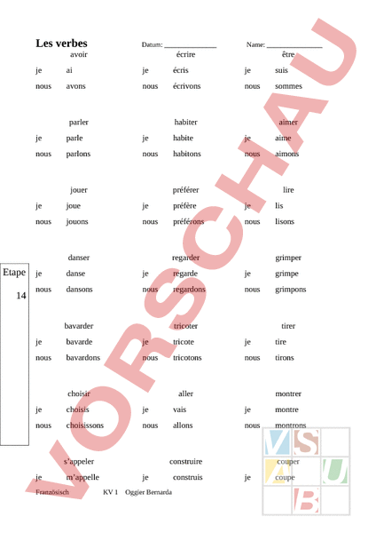 Arbeitsblatt: Verben nous-Form Lösung - Französisch - Grammatik