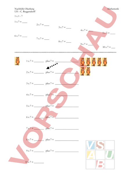 Arbeitsblatt: 1 x 1 - siebener Reihe - Mathematik - Multiplikation