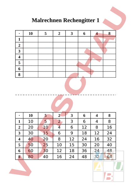 Arbeitsblatt: Reihen Rechengitter - Mathematik - Multiplikation