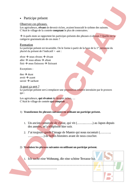 Arbeitsblatt: Le participe présent - Französisch - Grammatik
