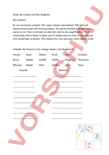 Arbeitsblatt: Nomen - Deutsch - Grammatik