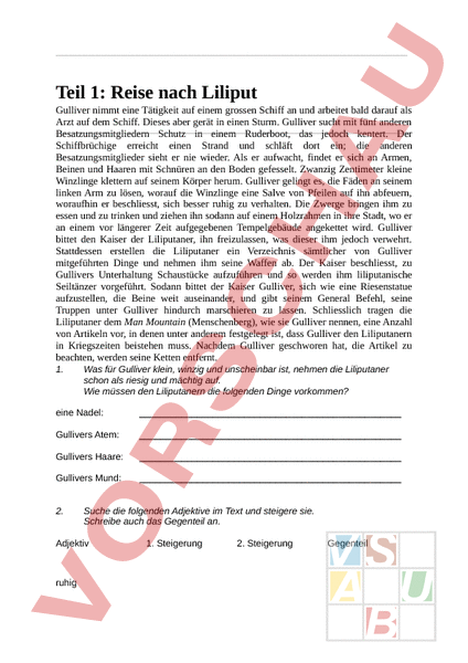 Arbeitsblatt: Gullivers Reisen - Deutsch - Gemischte Themen