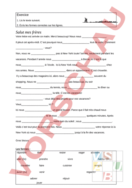 Arbeitsblatt: Nous-Form - Französisch - Grammatik