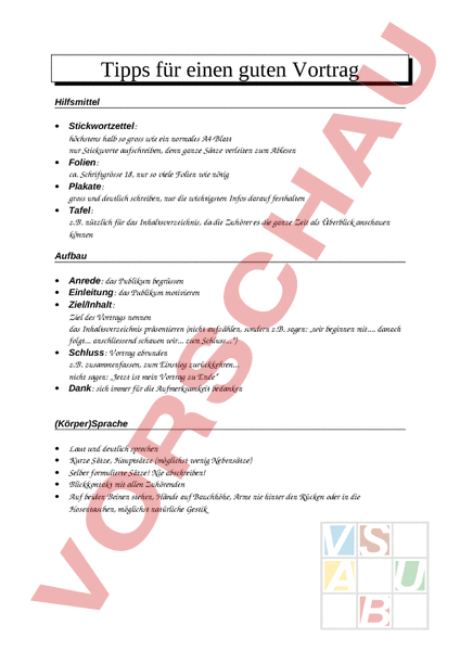 Arbeitsblatt: Tipps für einen guten Vortrag - Diverses ...