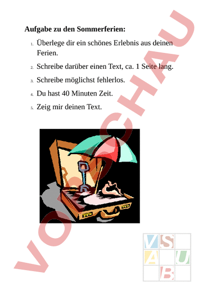 Arbeitsblatt: Sommerferien - Deutsch - Texte schreiben