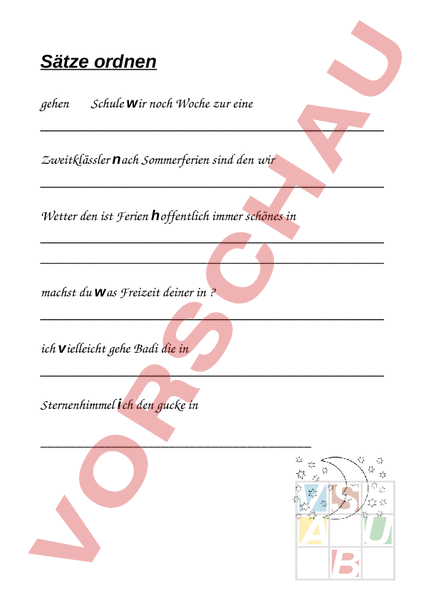 Arbeitsblatt: Schüttelsätze - Deutsch - Grammatik