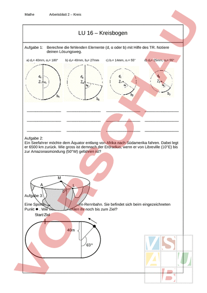 Arbeitsblatt: Kreisbogen - Geometrie - Körper / Figuren