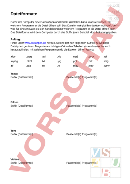 Arbeitsblatt: Dateiformate - Informatik - Gemischte Themen Arbeitsblatt: Dateiformate - Informatik - Gemischte Themen