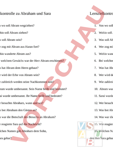 Arbeitsblatt: Abraham und Sara - Lebenskunde - Religionslehre / Bibel