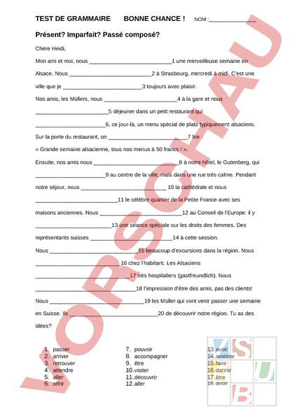 Arbeitsblatt: Test passé comp + imp - Französisch - Grammatik