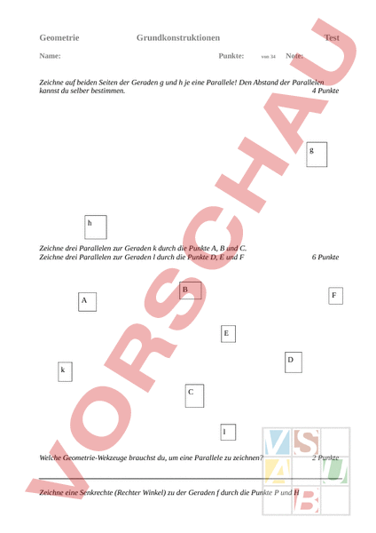 Arbeitsblatt: Test Grundkonstruktionen - Geometrie - Geraden