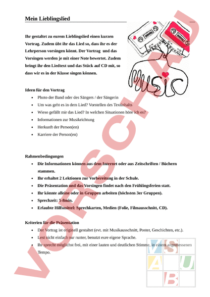 Arbeitsblatt: Lieblingslied - Musik - Gemischte Themen