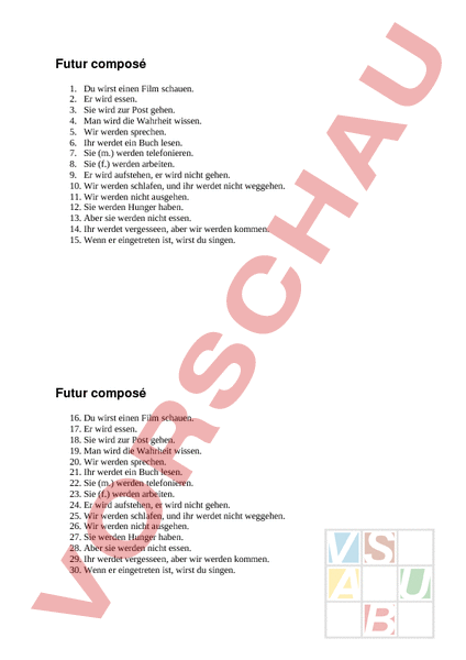 Arbeitsblatt: futur composé - Französisch - Grammatik