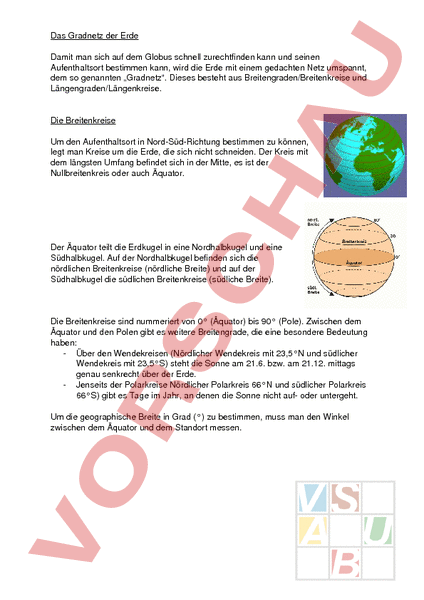 Arbeitsblatt: Das Gradnetz - Geographie - Kartographie / Gradnetz