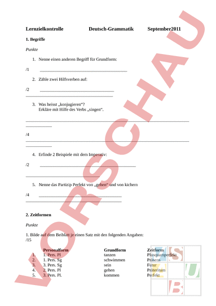 Arbeitsblatt: LZK-Zeitformen - Deutsch - Grammatik