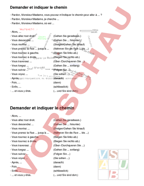 Arbeitsblatt: Demander et indiquer le chemin - Französisch - Wortschatz