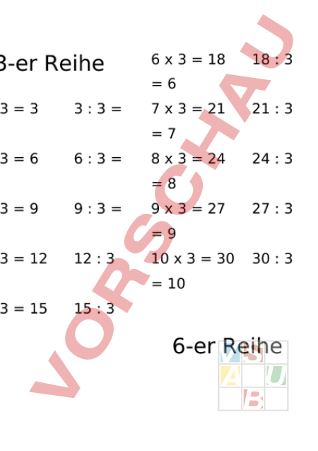 Arbeitsblatt: Reihen 3/6/9 - Mathematik - Multiplikation