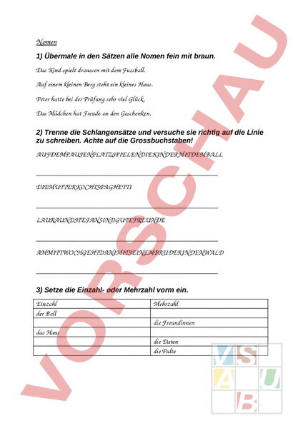 Arbeitsblatt: Übungsblatt Nomen - Deutsch - Grammatik