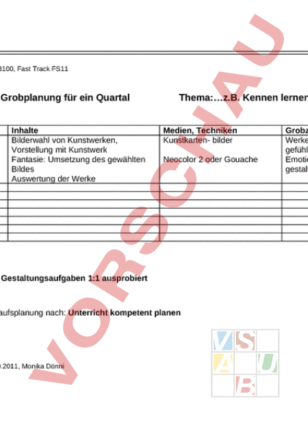 Arbeitsblatt: Grobplanung Zeichnen - Bildnerisches Gestalten - Anderes ...