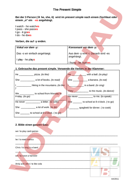 Arbeitsblatt: Present Simple - Einführung - Englisch - Grammatik